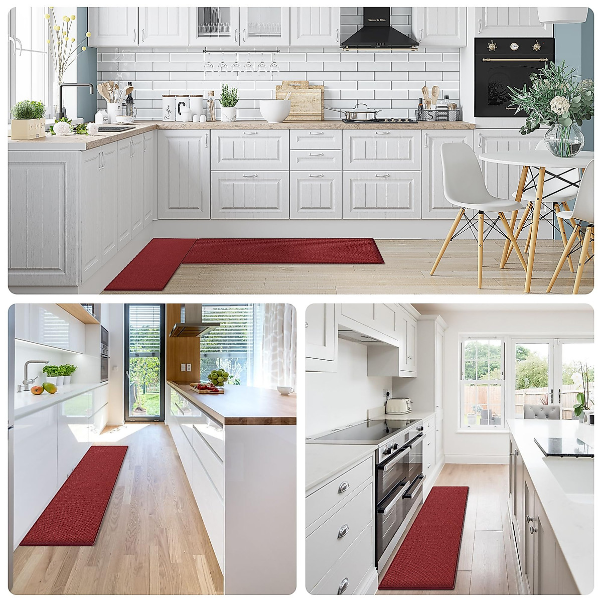 Cenivi 2PCS Kitchen Rugs, Red Kitchen Mat, 47 Inches Cushioned Anti-Fatigue Kitchen Rug, Kitchen Mats for Floor, Non-Slip Kitchen Rugs Sets of 2, Waterproof Kitchen Mat 17.3"×30"+17.3"×47"