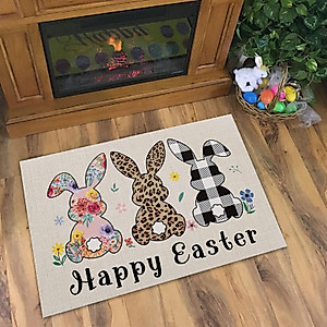 Easter Bunny Doormat - Happy Easter Rabbit Farmhouse Indoor Doormat Seasonal Spring Easter Holiday Floor Mat Low-Profile Rug for Home Office 20" x 31.5"