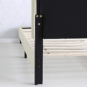 Furinno Laval Button Tufted Upholstered Platform Bed Frame, Full, Linen