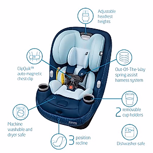 Maxi-Cosi Pria Max All-in-One Convertible Car Seat, Rear Facing Car Seat (4-40 lbs), Forward Facing Car Seat (22-65 lbs), High Back Booster Seat (40-100 lbs), Pure COSI, Tetra Blue