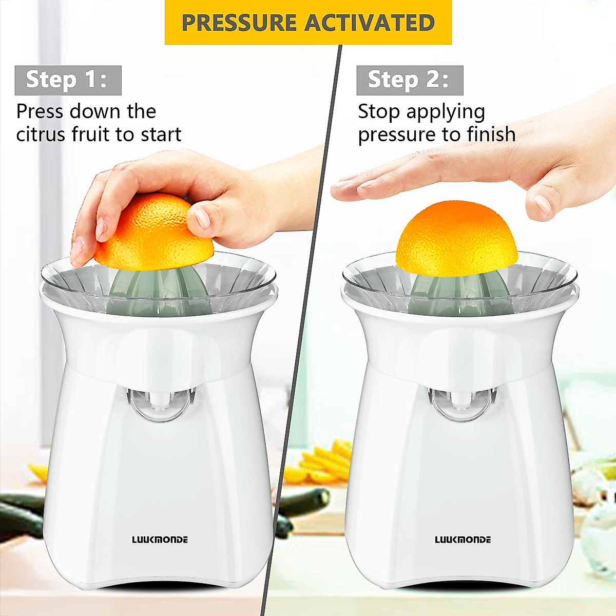 LUUKMONDE Electric Citrus Juicer, Orange Juicer with Lockable Spout, Citrus Press Juice Extractor, Electric Lemon Squeezer Fruit Presses for Orange Lemon Lime Grapefruit, (White)