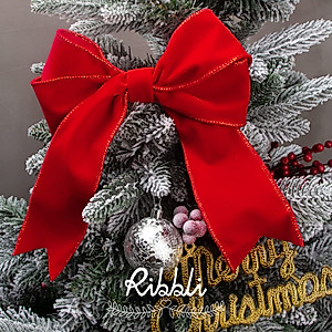 Ribbli Red Velvet Wired Ribbon,Velvet Ribbon with Gold Metallic Edge, 2-1/2 Inch x Continuous 10 Yard, Christmas Ribbon for Big Bow,Wreath,Tree Decoration