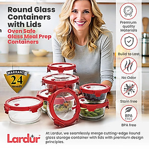 Premium Glass Food Storage Containers with Vented Lids – Set of 7, Various Size Round Borosilicate Glass Meal Prep Containers – BPA-Free, Microwave, Oven Dishwasher & Freezer Safe, Gift Packaged