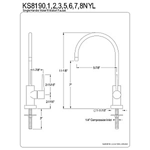Kingston Brass KS8197NYL New York Single-Handle Cold Water Filtration Faucet, Brushed Brass, 14.13 x 5.88 x 1.69