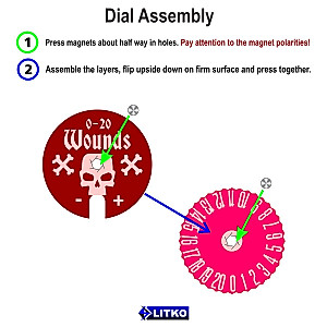 LITKO Wound Dials Wound Dials | Health Tracker | Life Counter | Tabletop Games | Collectible Card Games | Living Card Games | Role Playing Games | LCG | RPG | Numbered 0-20 | Magnetic