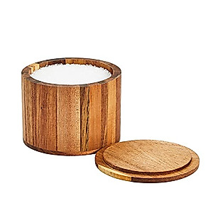 Wooden Salt Cellar with Lid for Kitchen, Countertop, Round Storage Box with Removable Cover for Spices, Dark Brown (3.5 x 3 In)