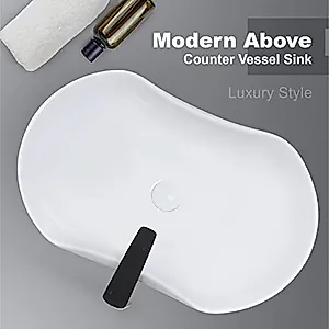 Tysun Oval Vessel Sink, 26'' x 16'' Modern Vessel Sinks for Bathrooms, White Porcelain Ceramic Oval Bathroom Sink Above Counter
