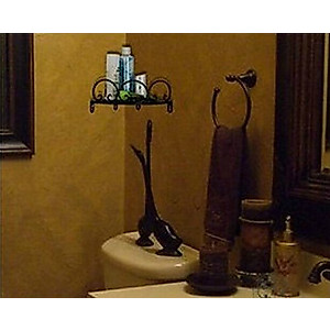 Garden Style Wrought Iron Corner Shelf Triangle Bathroom Shelves (Black)