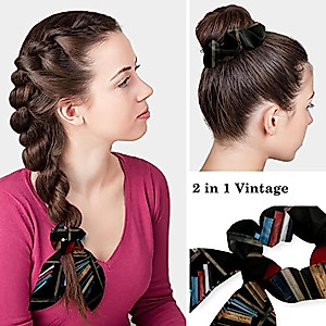 Scrub Caps Women with Bow Hair Rings Set, Adjustable Bouffant Hats for Nurse, Bookshelf Reading Knowledge Unisex Tie Back Hats, One Size