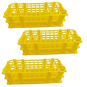 Pocomoco 3 Packs Plastic Test Tube Rack, 60 Holes Lab Test Tube Rack Holder for 16mm Test Tubes, Yellow, Detachable (Yellow60)