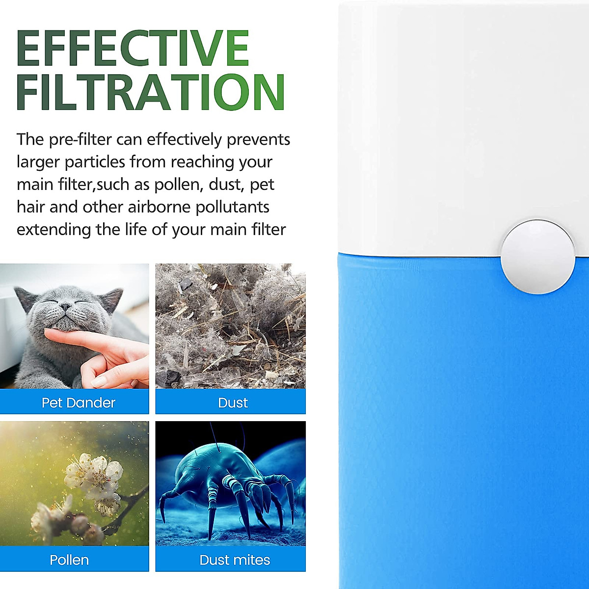 isinlive 4 Pack Replacement Washable Pre-Filters Compatible with Blueair Blue Pure 211+ Air Purifier, Removes Pollen, Dust, Pet Dander and Other Airborne Particles（Blue, Grey, Green, Purple)