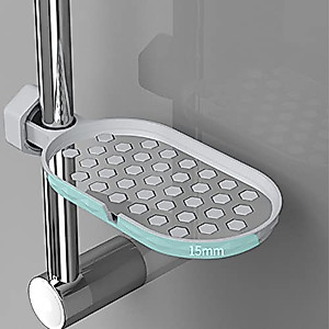 ANHORTS Kitchen Faucet Shelf Caddy Over The Sink, Sponge Holder Buckle Fixed, Organizer for Bathroom Shower Column, Soap Drainer Dish Drying Rack with Draining Board Tray, Grey- 7 inches