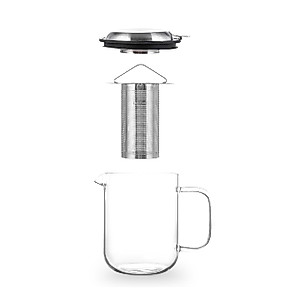 Aquach Glass Teapot Pitcher with Removable Infuser for Loose and Blooming Tea 34oz/1000ml, Dishwasher&Stovetop Safe Tea Maker Kettle Set with Stainless Steel Lid