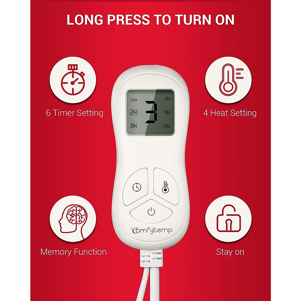 Comfytemp Mini Car Electric Blanket, 20 x 24inch 12V 24V Electric Travel Throw with 4 Heat Levels, 5 Auto-Off & Stay on, Memory Function for Cars, Trucks and RV, Winter Travel - Machine Washable