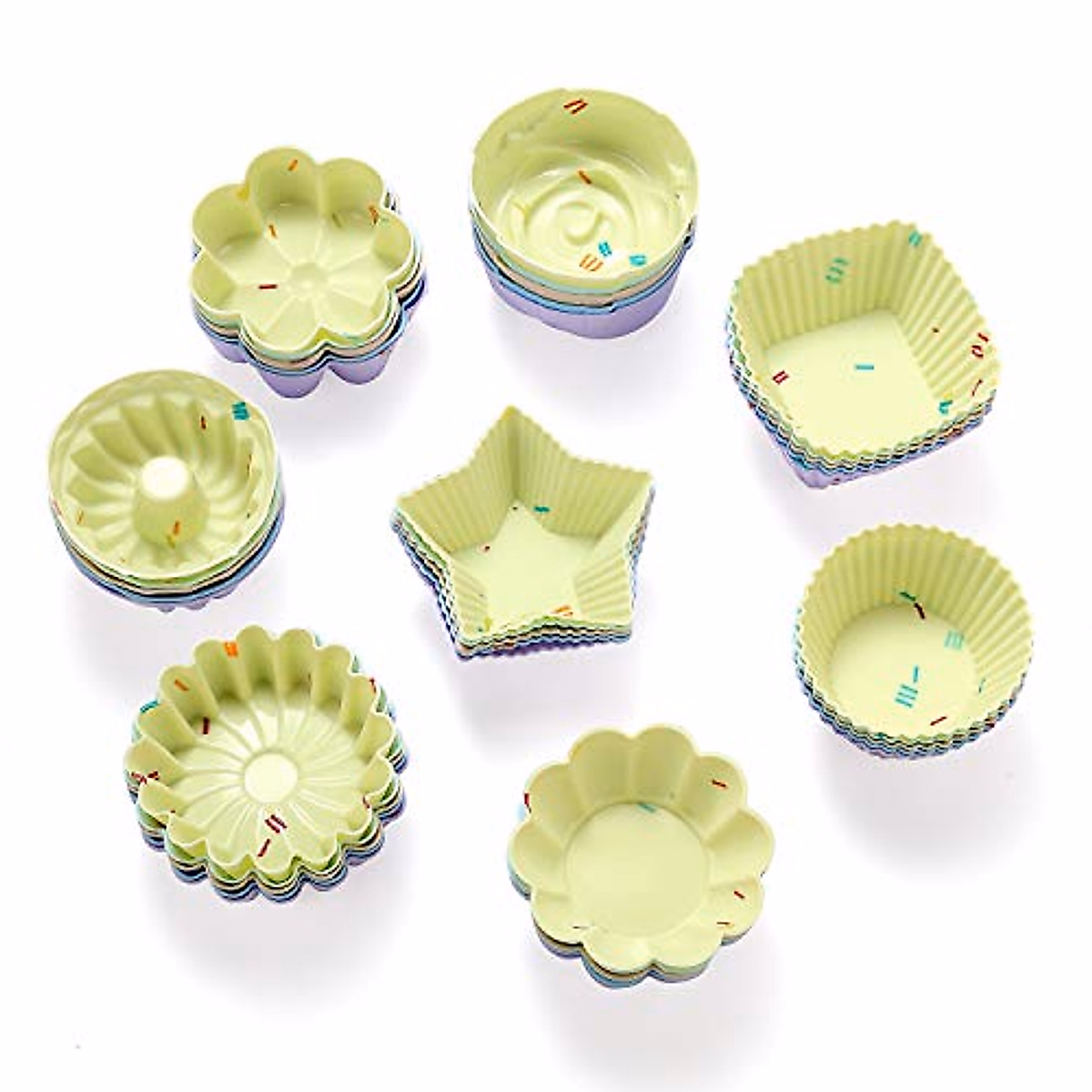 40PCS Silicone Cupcake Baking Cups Set Silicone Baking Cups For Baking, Including 8 Shapes Silicone Muffin Cups Cupcake Molds (Round, Square, Star, Sunflower, Rose, Chrysanthemum, Flower, Pumpkin)