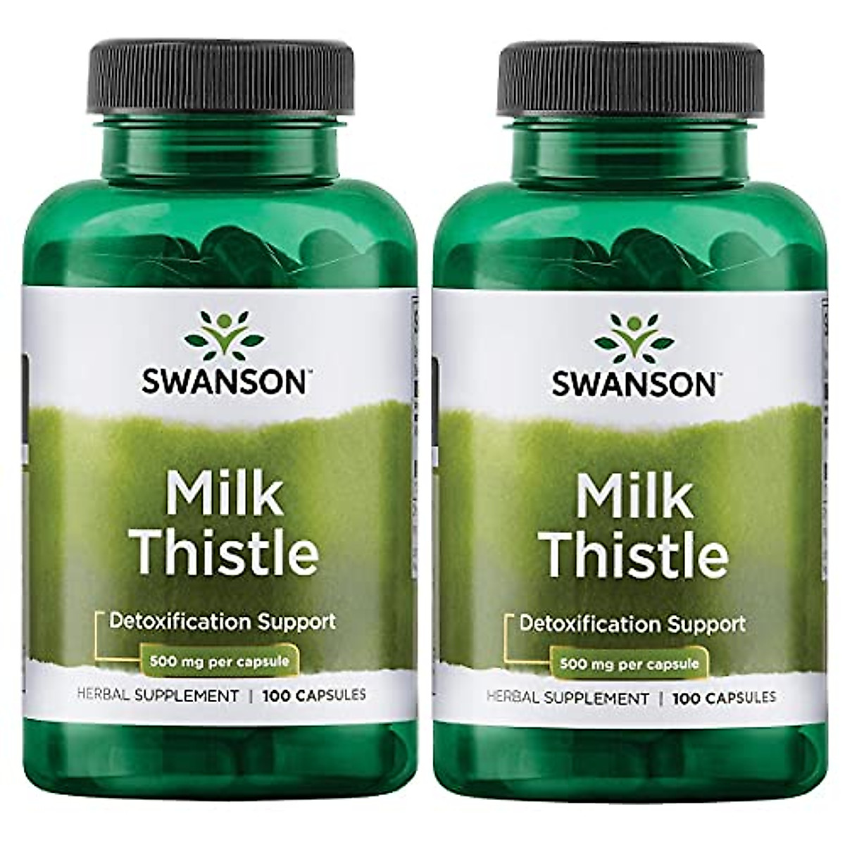 Swanson Milk Thistle - Herbal Liver Support Supplement - Natural Formula Helping to Maintain Overall Health & Wellbeing - (100 Capsules, 500mg Each) 2 Pack
