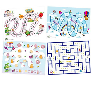 Toddler Placemats (12 to 48 Months) Set of 4 Placemats, Education Placemats for Kids, Non Slip Placemats for Dining Table, Easy to Clean Wipeable Reusable Plastic Placemats