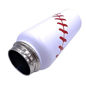 Gloryc 32oz Wide Mouth Tumbler Cup with Two Lids, Water Bottle, Baseball,18/8 Stainless Steel Vacuum Insulated, 304 Travel Mug for Coach Men Mom Friends(White)