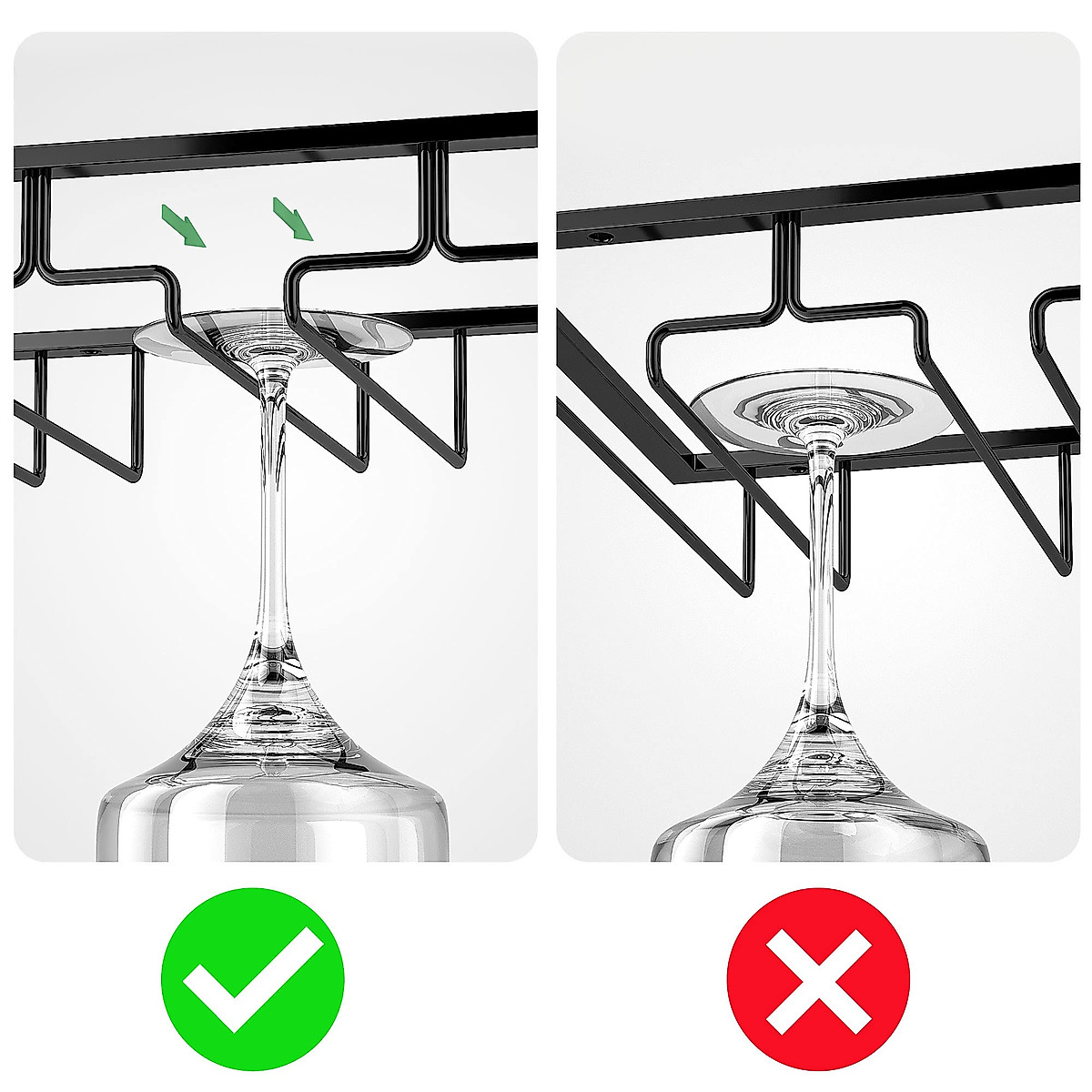 LACAFA Wine Glass Holder Under Cabinet Stemware Rack in Home Bar Kitchen Organization with 3 Rows Wine Glass Rack Hanger Storage Metal Organizer for Under Shelf Hanging (Black)