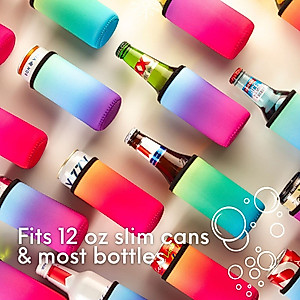 CANA CAPRI 6pk Summer Daze Slim Can Cooler - 12oz Tall Insulated Neoprene Can Sleeves - Perfect for White Claw, Truly, Slim Beer, Red Bull, Spiked Seltzer - Party Cooler for Birthdays to BBQs