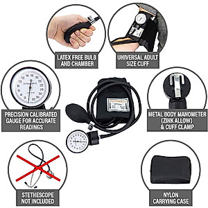 LINE2design Adult Blood Pressure Cuff - School Safety Deluxe Aneroid Sphygmomanometer with Cuff and Carrying Case Trauma Kits Black