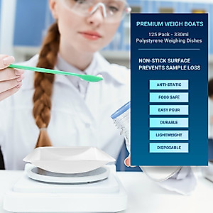 Pure Ponta Weigh Boats - 125pk Medium & 125pk Large Square Plastic Disposable Trays for Scale - 100ml & 330ml Lab Dishes