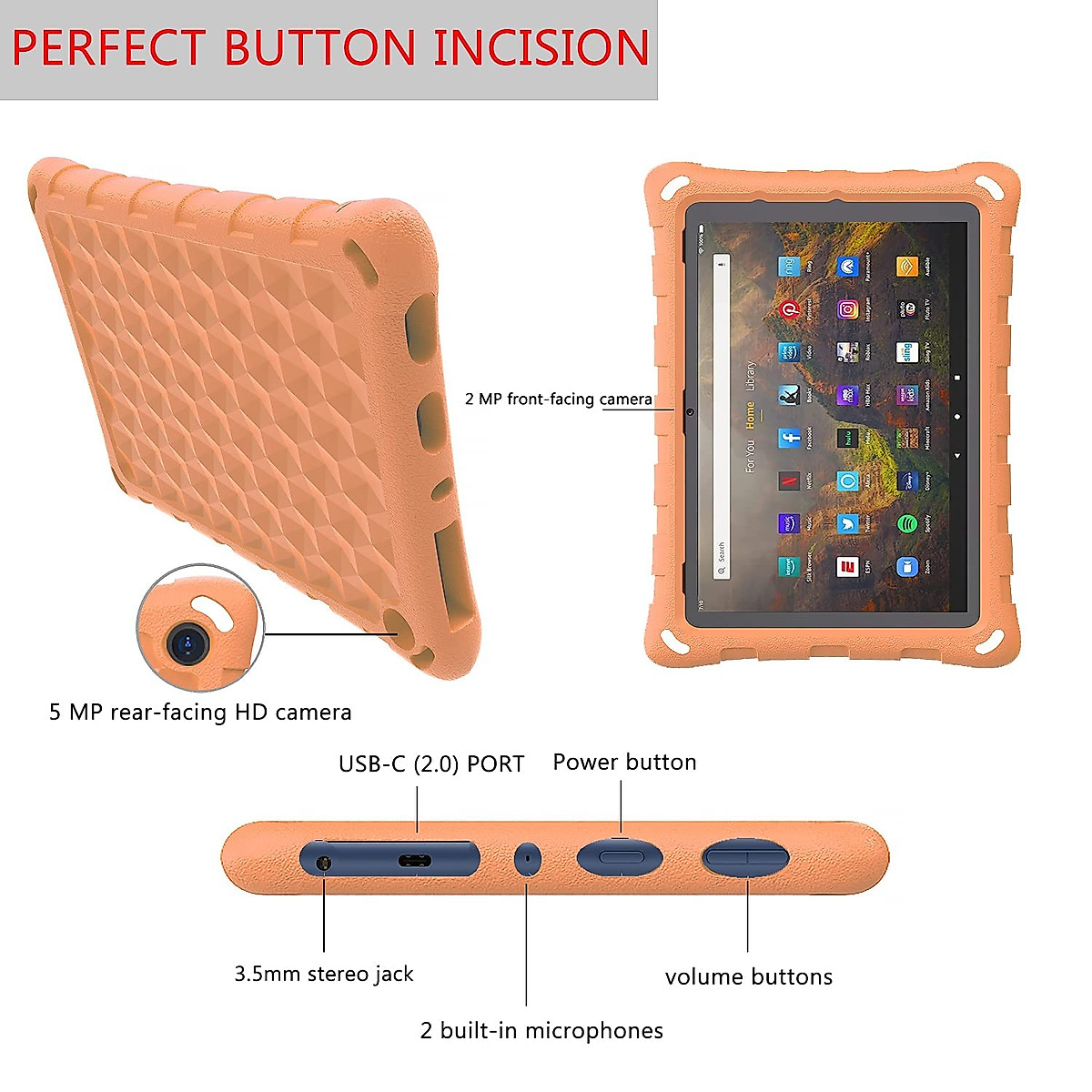 All-New 10 Tablet Case DJ&RPPQ [Adult & Kids Friendly] Light Weight Shock Proof Back Cover for Tablet, Incompatible with iPad -Orange