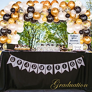 Whaline Balloon Arch & Garland Kit, 120Pcs Black, White, Gold Confetti and Metal Latex Balloons with 1pcs Tying Tool, Balloon Strip Tape for Graduation, Wedding, Birthday Decor