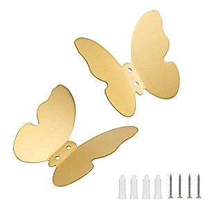 ISKYBOB 2 Pieces Brushed Brass Butterfly Coat Hooks 4in Wall Mounted Decorative Hook with Screws Bags Hat Robe Hangers Home Decor