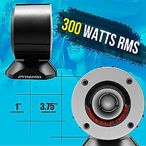 Pyramid 300 Watt Marine Tweeter Speaker - 3.75” Aluminum Bullet Horn w/ 1” Titanium Dome Tweeter & PAC BB-6PR Pair of Bass Blocker for Tweeters, 6 Inch x 1 Inch x 6 Inch Black