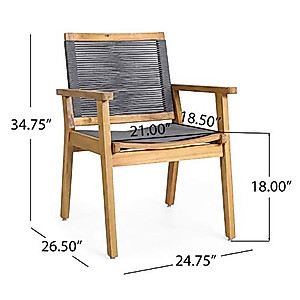 Christopher Knight Home Tracy Outdoor Acacia Wood Dining Chair with Rope Seating (Set of 2), Teak and Dark Gray