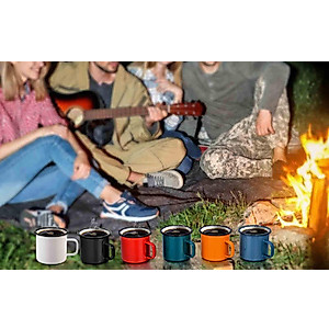 TeamFar Coffee Mug, 12 oz Tea Enamel Mug Camp Drinking Cups, White/Blue/Green/Black/Red/Yellow Vintage for Indoors and Outdoors, Non Toxic & Portable, Attractive Color & Classic Design - Set of 6