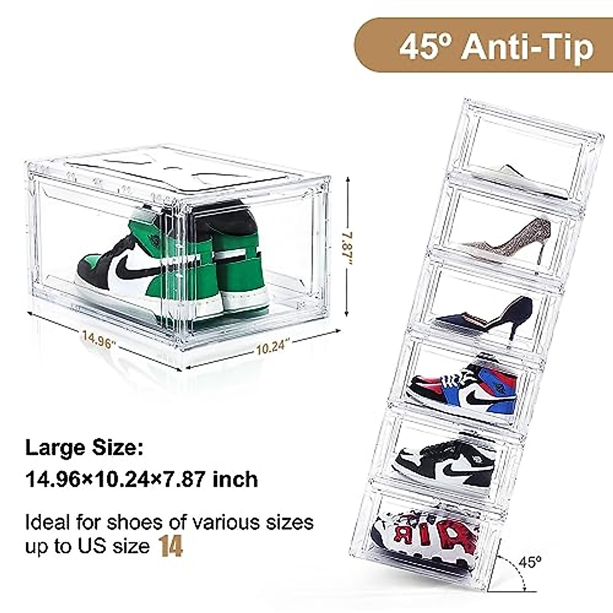 SIMPLGIRL Shoe Box 9 Pack, Clear Acrylic Shoe Boxes, Shoe Storage Boxes, Foldable Shoe Box, Shoe Organizer Box with Magnetic Door Fits Up to Size 14