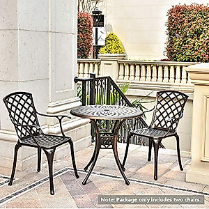 OKIDA 2 Piece Cast Aluminum Arm Dining Chairs, Outdoor Patio Bistro Chair Set of 2 for Garden, Backyard, Lattice Weave Design