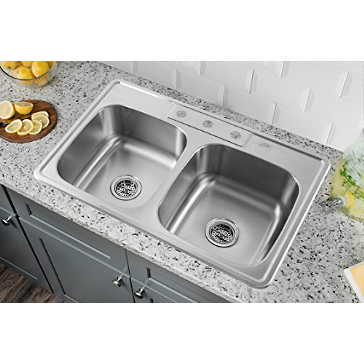 MSDP5050P 33" x 22" Stainless Steel Drop In Double Bowl Kitchen Sink with Drain Assembly