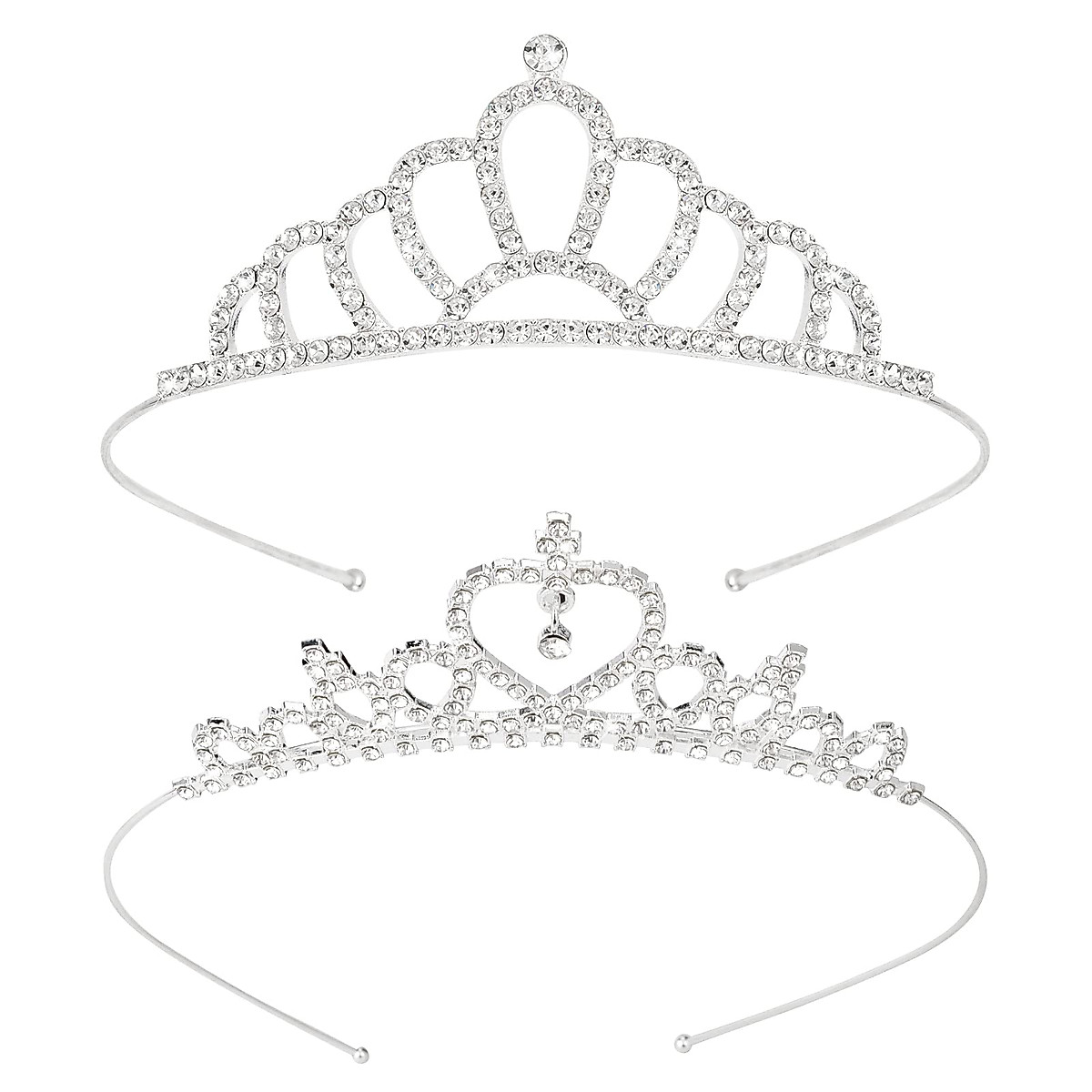 CURASA 2 Pieces Silver Crystal Princess Crown Tiara for Kids Tiaras and Crowns for Women Princess Crowns for Little Girls Elegant Tiara Headband for Birthday, Prom and Photograph
