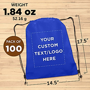 DISCOUNT PROMOS Custom Non-Woven Drawstring Backpacks Set of 100, Personalized Bulk Pack - Bring Everywhere You Go, Great for Travelling, Gym and for Everyday Use - Blue