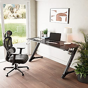 Eureka Ergonomic Gaming Desk 60 inch, Z-Shaped Carbon Fiber Surface Desktop Home Office PC Computer Desk with Mouse Pad, Ergonomic Large Gamer Table with Cup Holder and Headphone Hook for Gaming Room