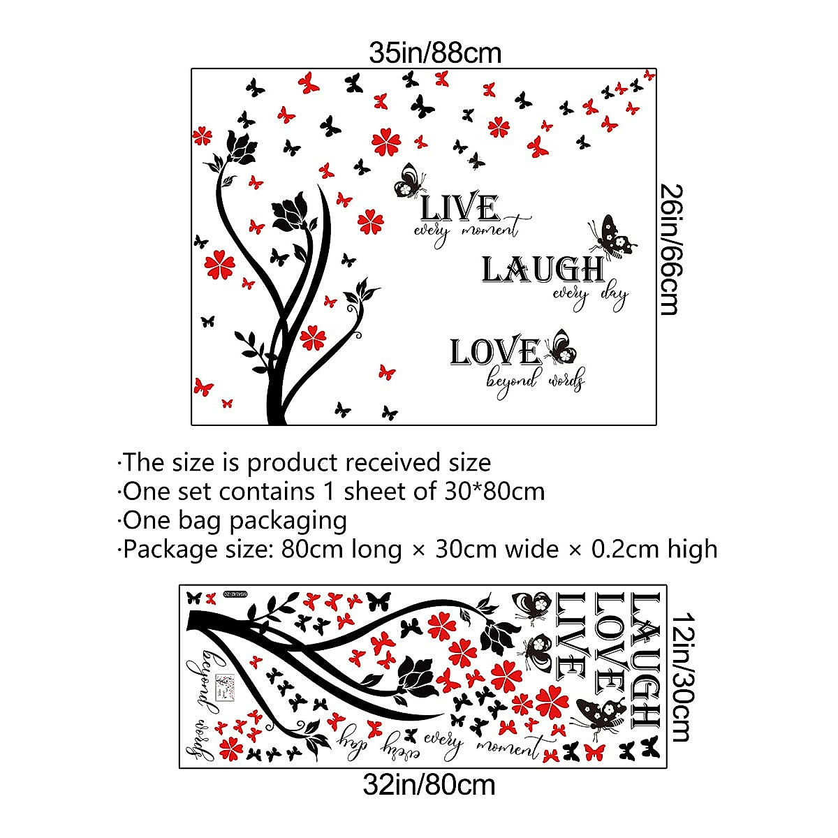 Buiory Laugh Live Love Wall Decals Inspirational Wall Quotes Stickers Vinyl Motivational Affirmation Classroom Wall Art for Bedroom Living Room Decor