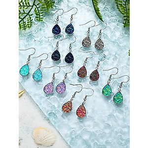 16 Pairs Faux Druzy Dangle Earrings Colorful Druzy Drop Earrings Resin Crystal Earrings for Women Girls (Waterdrop)