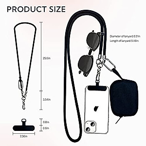 BFSD·DM Cell Phone Lanyard, Universal Crossbody Patch Phone Lanyards,2× Phone Patches,Nylon Phone Lanyards for Around The Neck,Compatible with Most Smartphones(Black,51 inch)