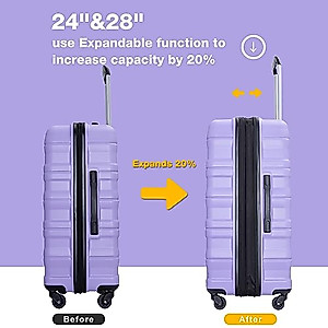 Travelhouse Expandable Hard Shell Luggage 3 Piece Set, PC Hard Wheel Luggage Set with Spinner Wheels, TSA Lock, 20 inch 24 inch 28 inch Women's suitcase set(light purple)
