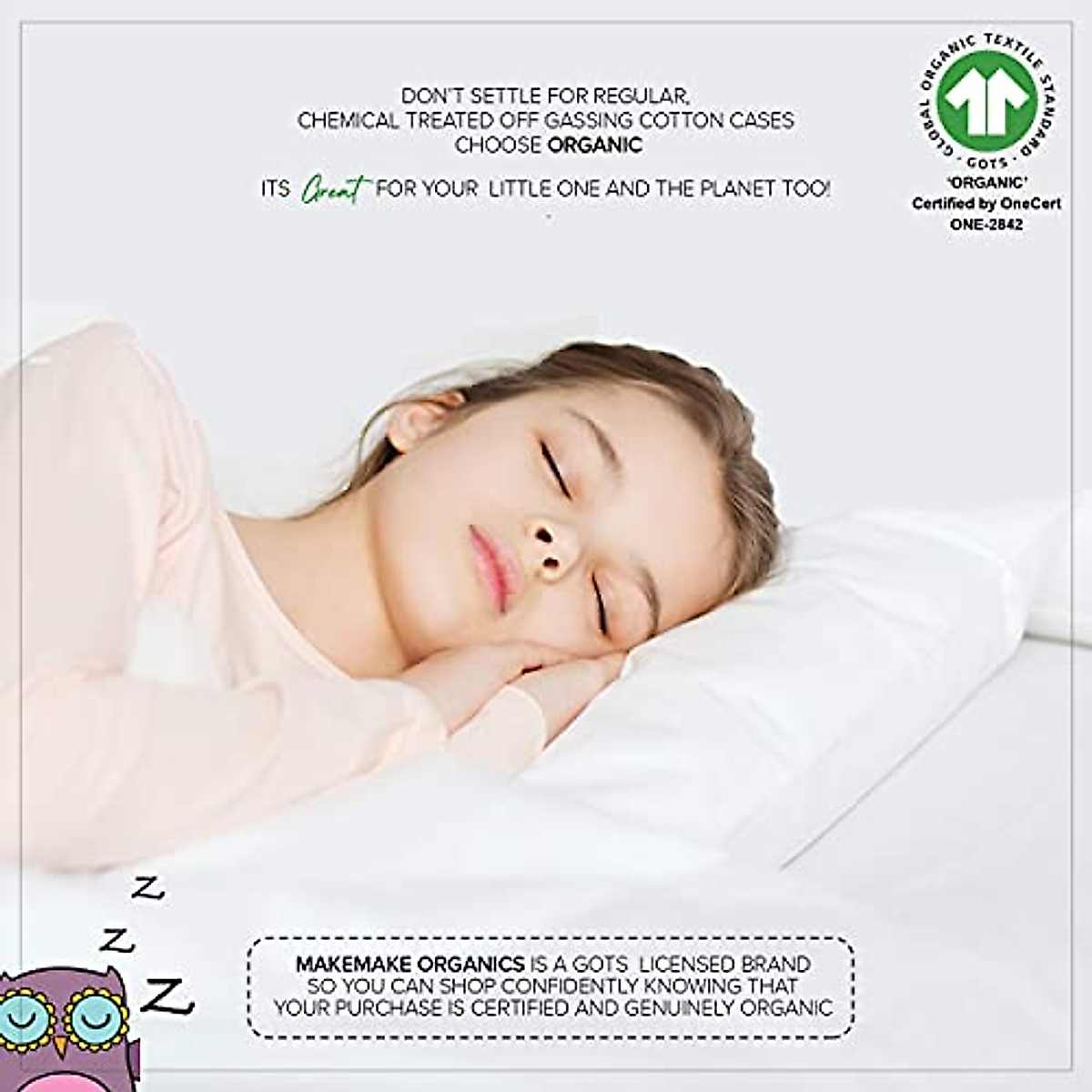 Makemake Organics Organic Cotton Toddler Pillowcase (Set of 2) GOTS Certified Organic Cotton Pillow Cases Zippered (14x19, Bright White)