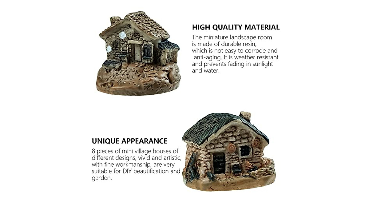 Cute 8 PCS Mini House Figurines for Fairy Gardens