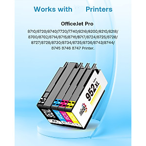 Stiizo 952XL Higher Yield Upgraded Ink Cartridges Replacement for 952 XL Compatible with OfficeJet Pro 8710 8720 8702 7720 7740 8715 8730 8740 8216 8725 8700 Printer ( 4 Pack)