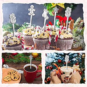 Gerrii 100 Pcs Christmas Spoons Stainless Steel Christmas Stirring Spoon Creative Mixing Coffee Tea Spoon Fancy Mini Dessert Spoons for Drinks Soup Hot Tea Xmas Party Supply, 4 Styles (Silver)