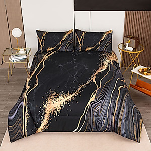 Tailor Shop Marble Bedding Set Soft Microfiber Black and Gold Comforter Set Queen Size for Kids Men and Women with 1 Marble Comforter and 2 Pillowcases…
