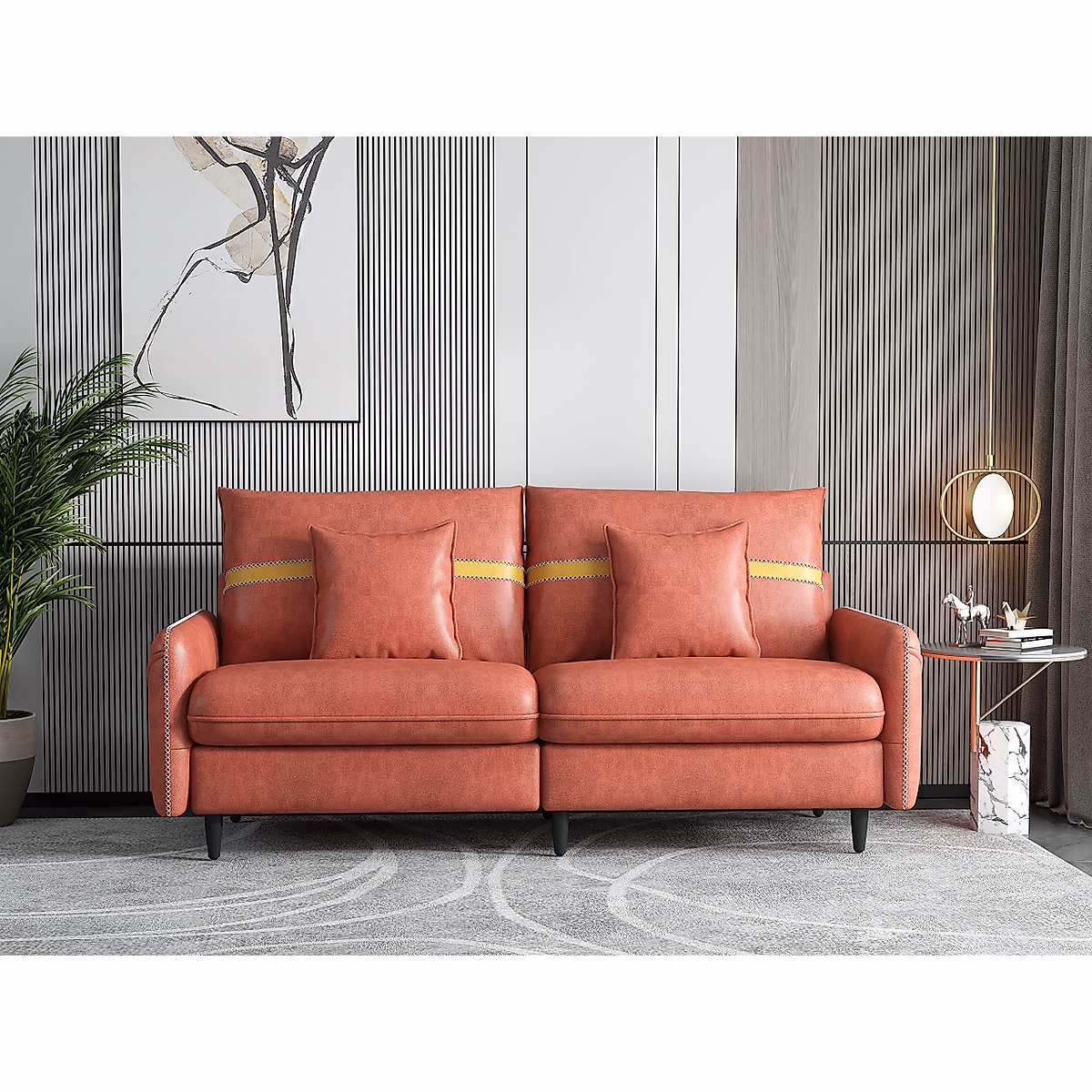 LCH 3 Durable Couch, Mid-Century Tufted Love Seat,Practical Comfortable, Suitable for Living Room, Bedroom, Office and Apartment,2 Pillows Included, Three-Seater Sofa,Orange