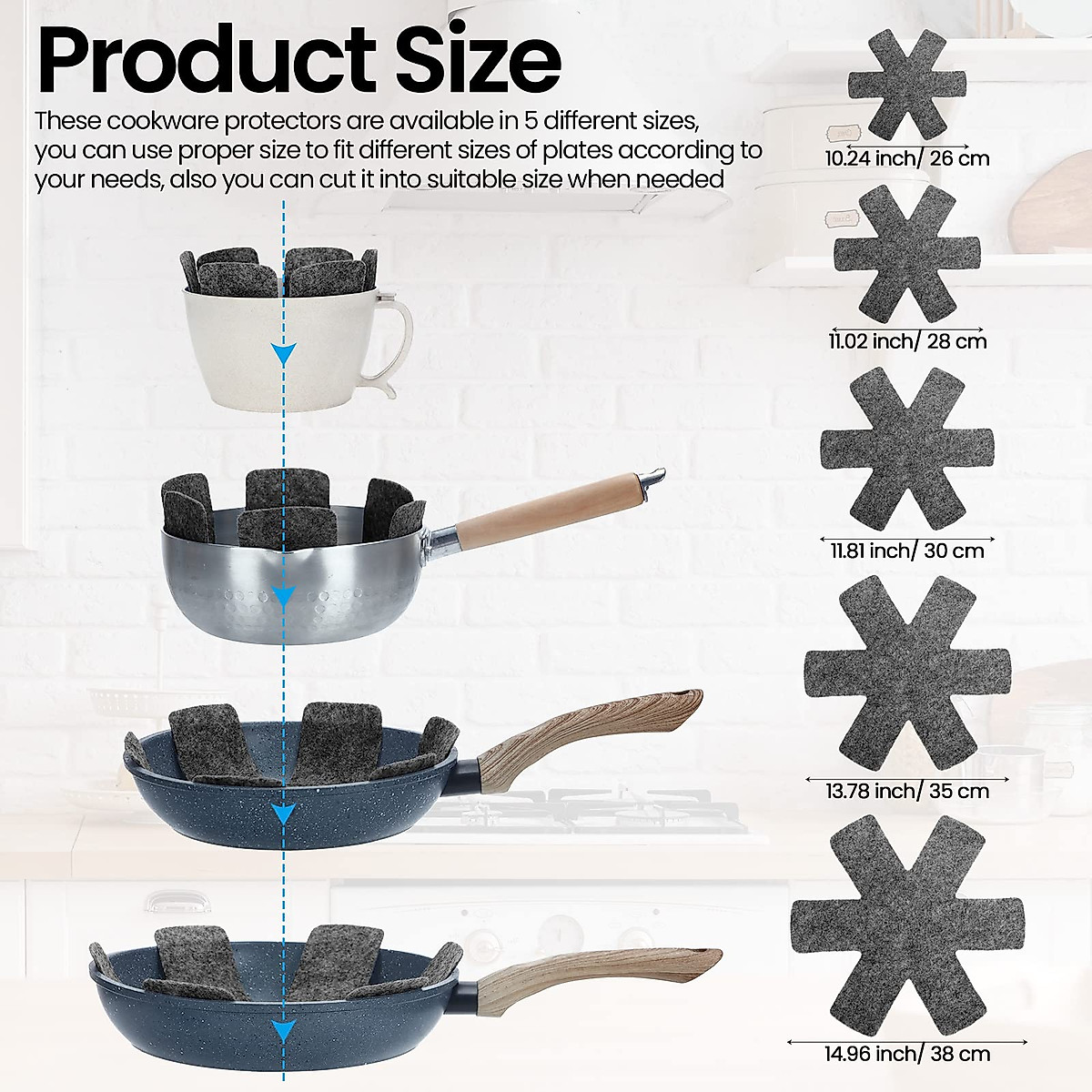 40 Pcs Pot and Pan Protectors, 5 Different Sizes Cookware Protector Pot Dividers Stacking Separators Pads for Protecting and Separating Pots and Pans, Gray