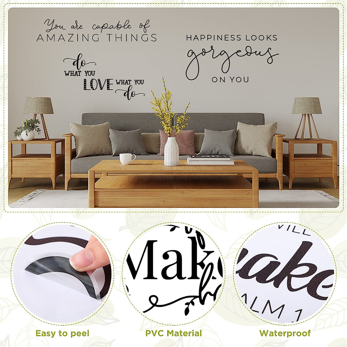 Ctosree 9 Pcs Vinyl Wall Stickers Inspirational Saying Wall Decals Motivational Saying Wall Stickers and Murals Large Removable Quote Stickers Positive Lettering Word Home Decal for Office School Dorm